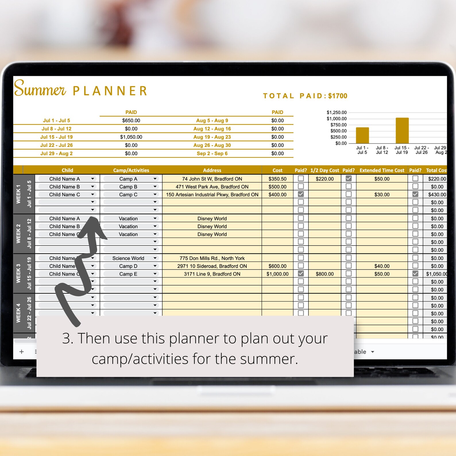 Summer Camp Planner Google Sheets Spreadsheet, Summer Camp Organizer ...