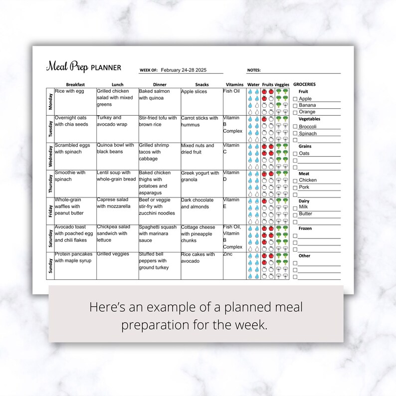 Meal Prep Planner Printable PDF, Weekly Meal Planner, Menu Planner ...