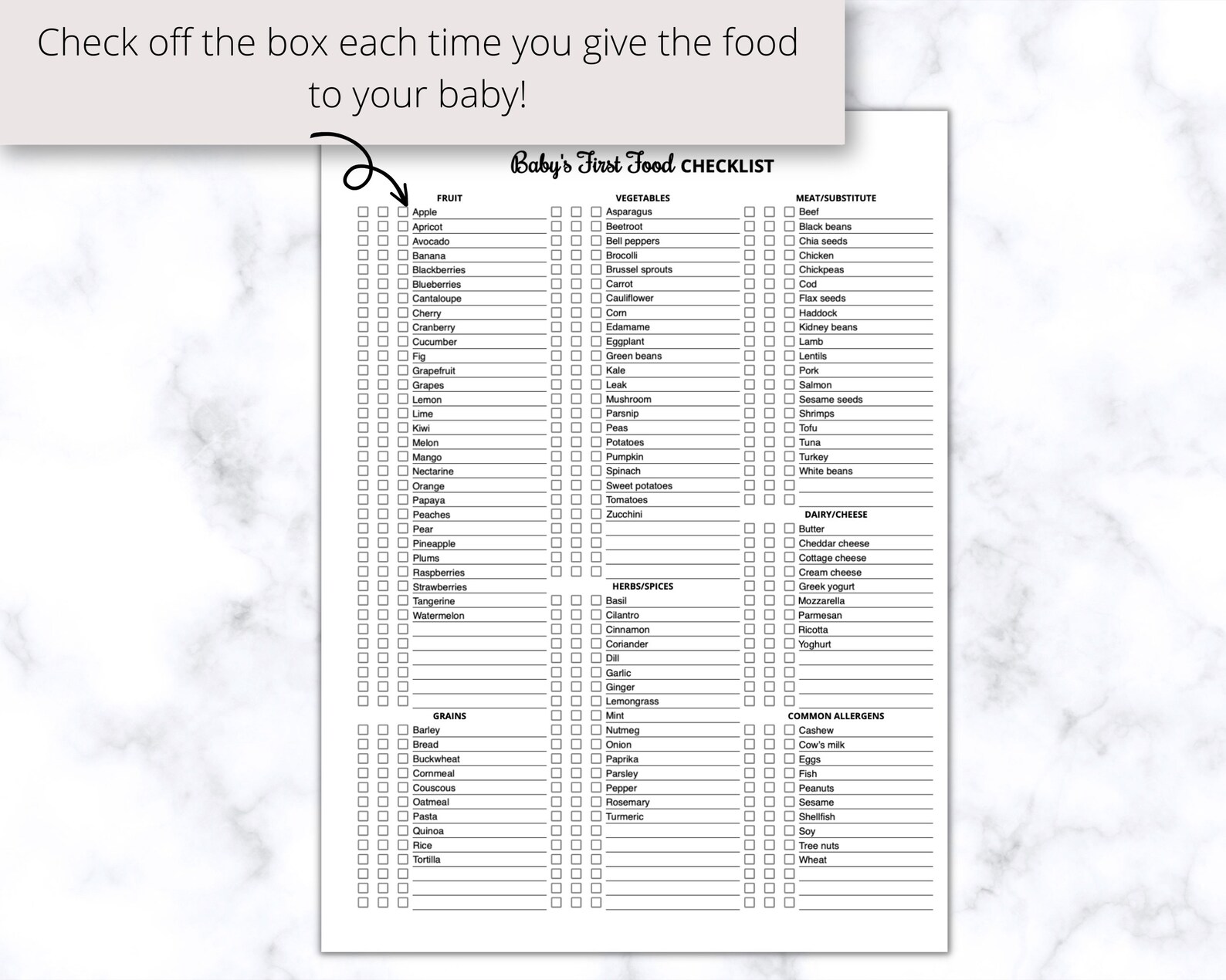 Baby's First Foods Checklist Printable PDF, Baby Food Tracker, Baby ...
