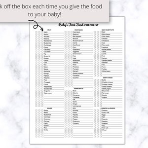 Baby's First Foods Checklist Printable PDF, Baby Food Tracker, Baby ...