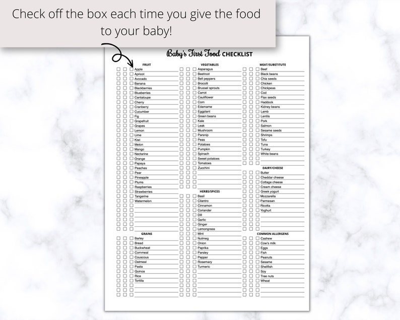 Baby's First Foods Checklist Printable PDF, Baby Food Tracker, Baby ...