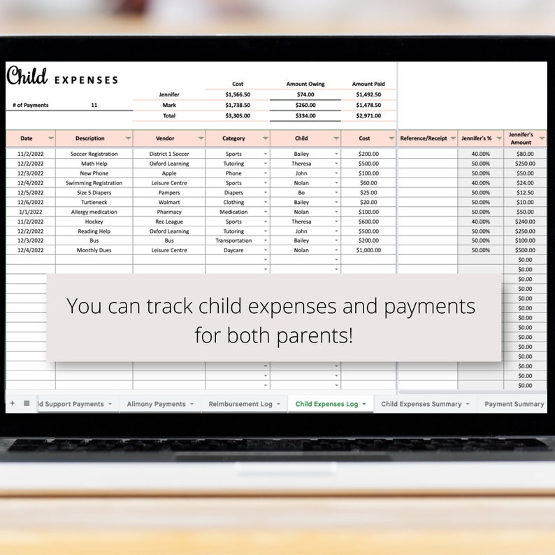 Co-parenting Planner Excel Spreadsheet, Child Custody Planner, Co ...