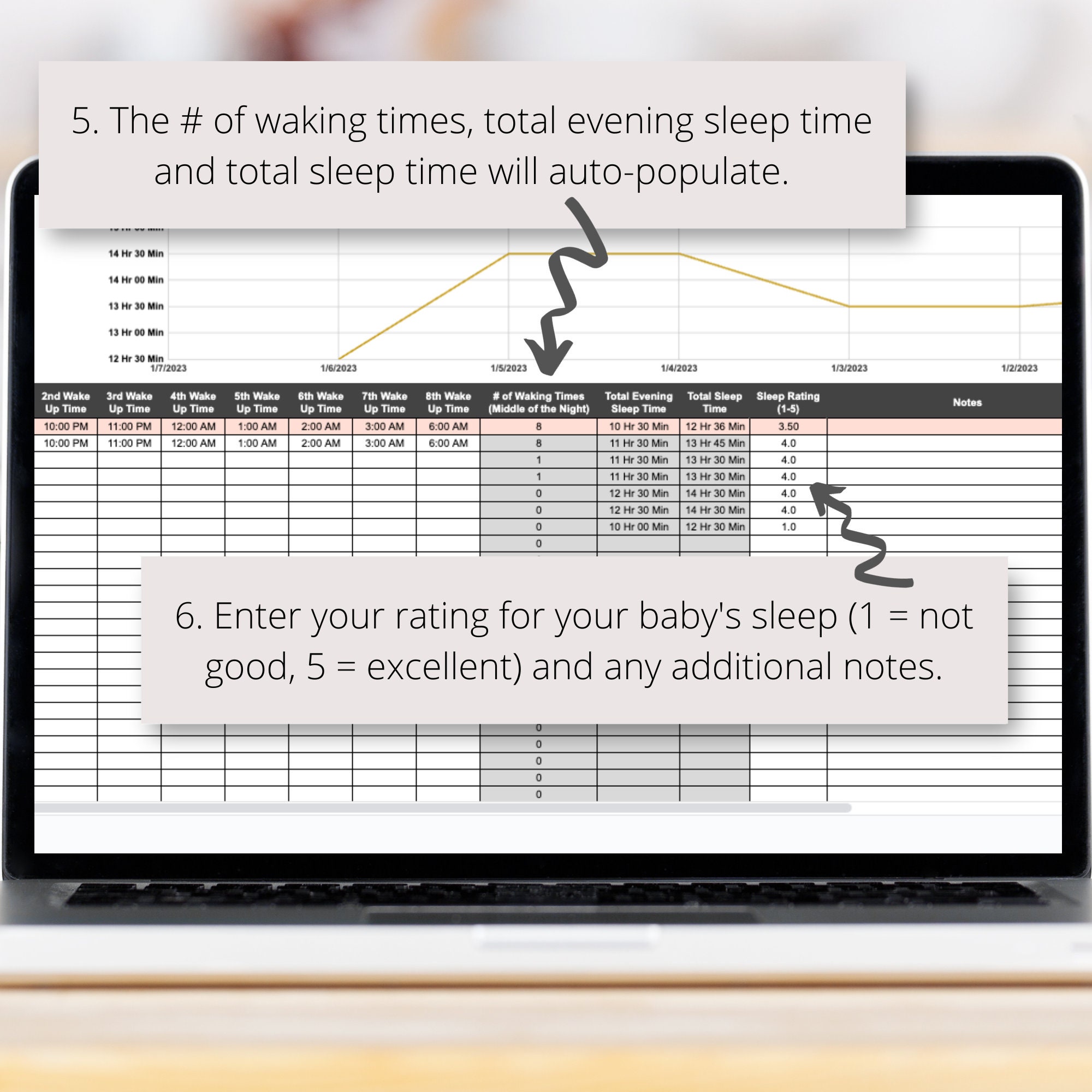 Baby Sleep Tracker Google Sheets Spreadsheet With Additional Waking ...