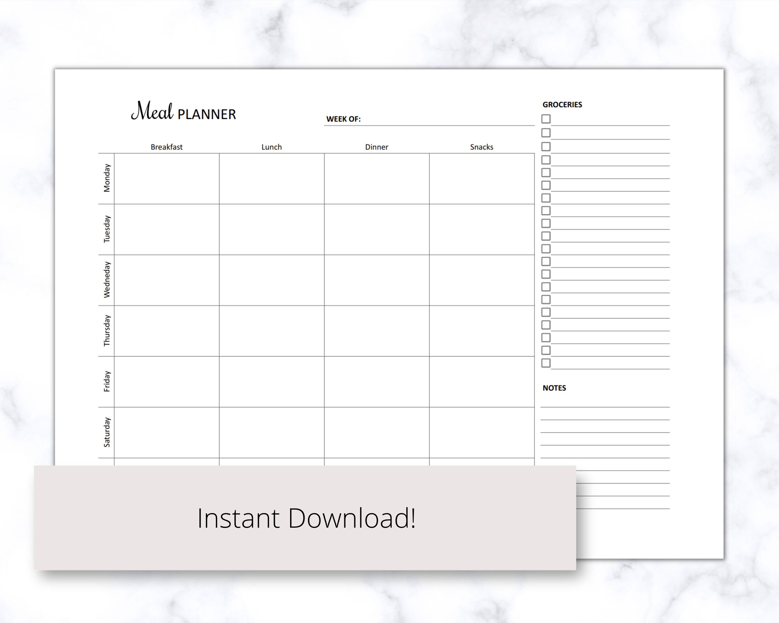 Meal Planner Printable PDF Weekly Meal Planner Menu Planner - Etsy