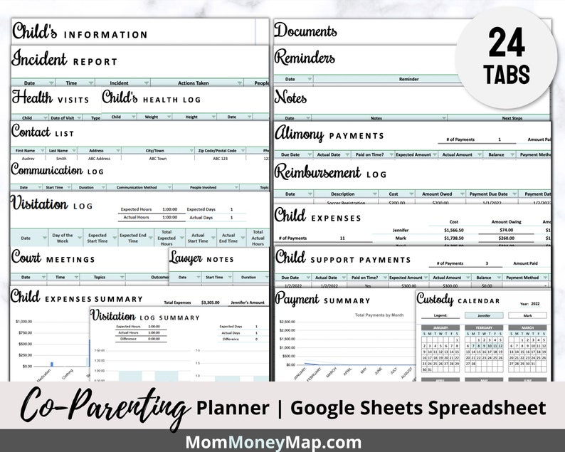Co-parenting Planner Google Sheets Spreadsheet Child Custody - Etsy