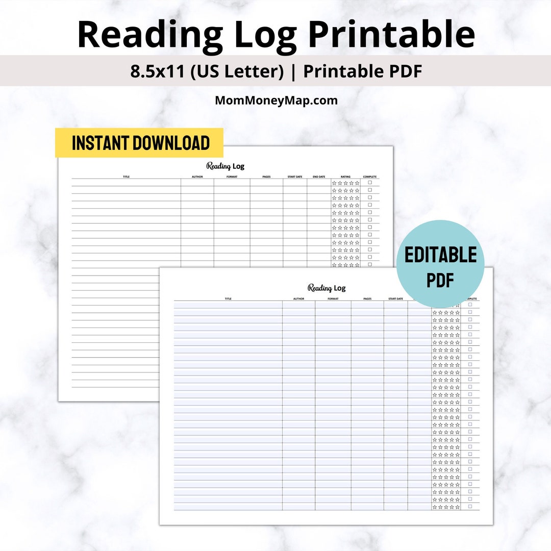 Reading Log Printable PDF, Book Tracker, Book Progress Tracker ...