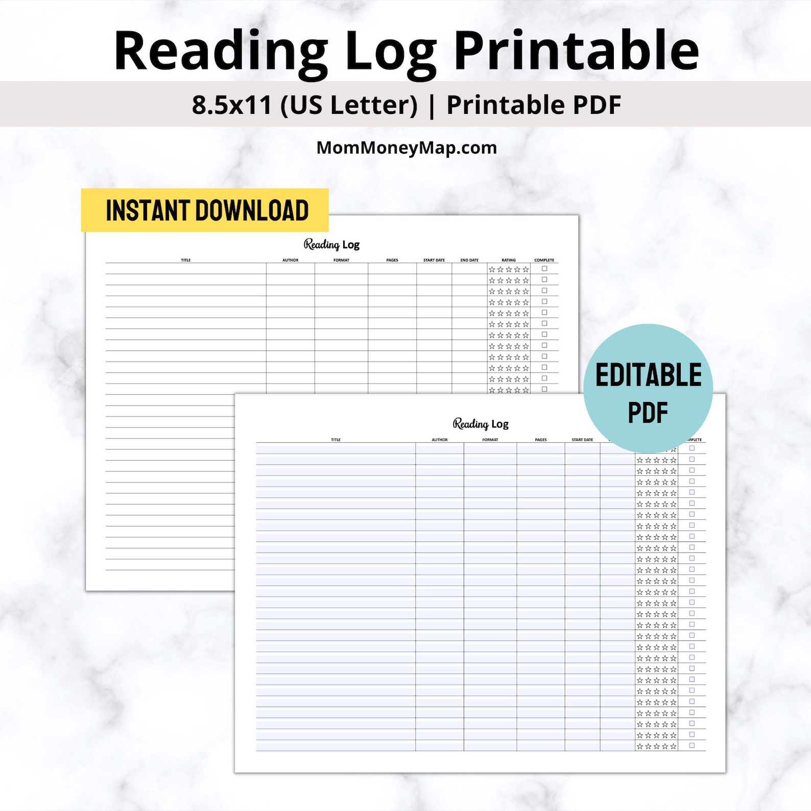 Reading Log Printable PDF, Book Tracker, Book Progress Tracker ...