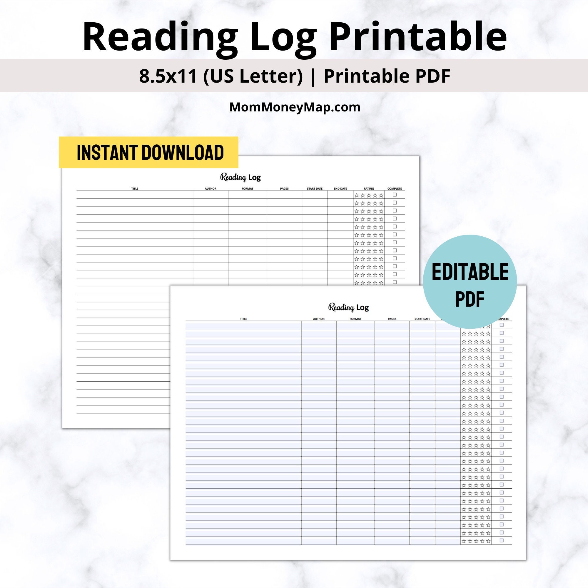 Reading Log Printable PDF, Book Tracker, Book Progress Tracker ...