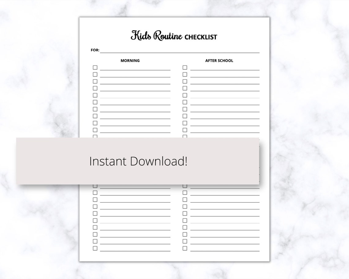 Kids Routine Checklist Printable PDF, Daily Routine Chart for Kids ...