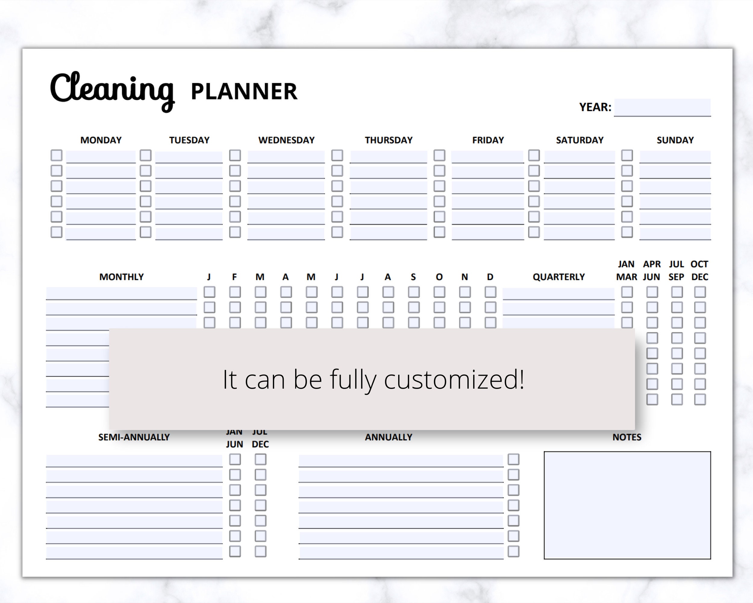 Cleaning Planner Landscape Printable PDF Monthly Quarterly - Etsy