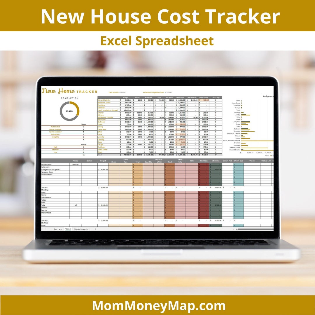 New House Cost Tracker Excel Spreadsheet, New Home Building Financial ...