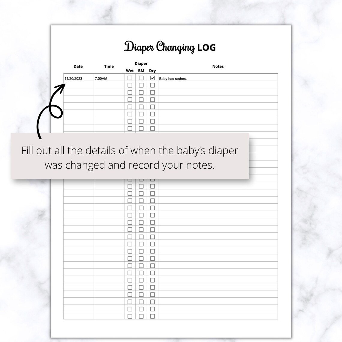 Diaper Changing Printable PDF, Newborn Diaper Changing Tracking, Simple ...