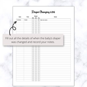 Diaper Changing Printable PDF, Newborn Diaper Changing Tracking, Simple ...