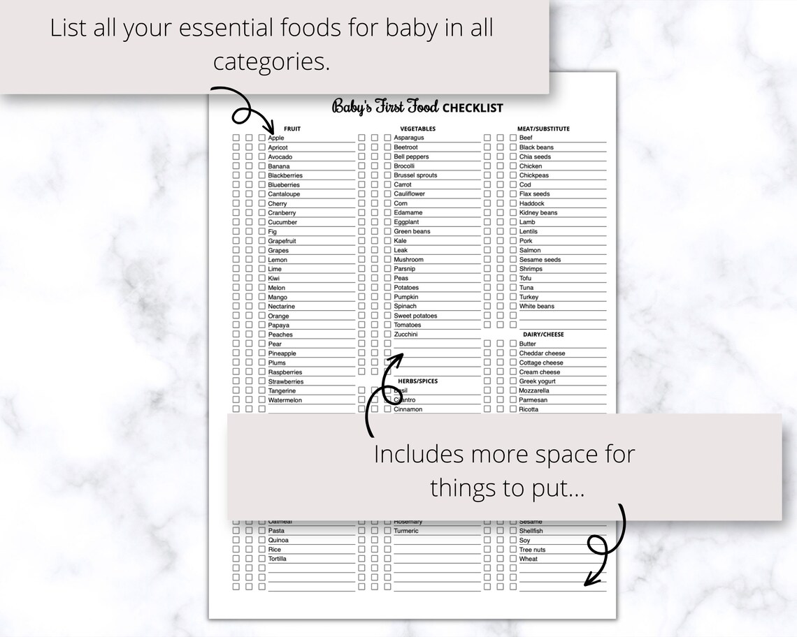 Baby's First Foods Checklist Printable PDF, Baby Food Tracker, Baby ...