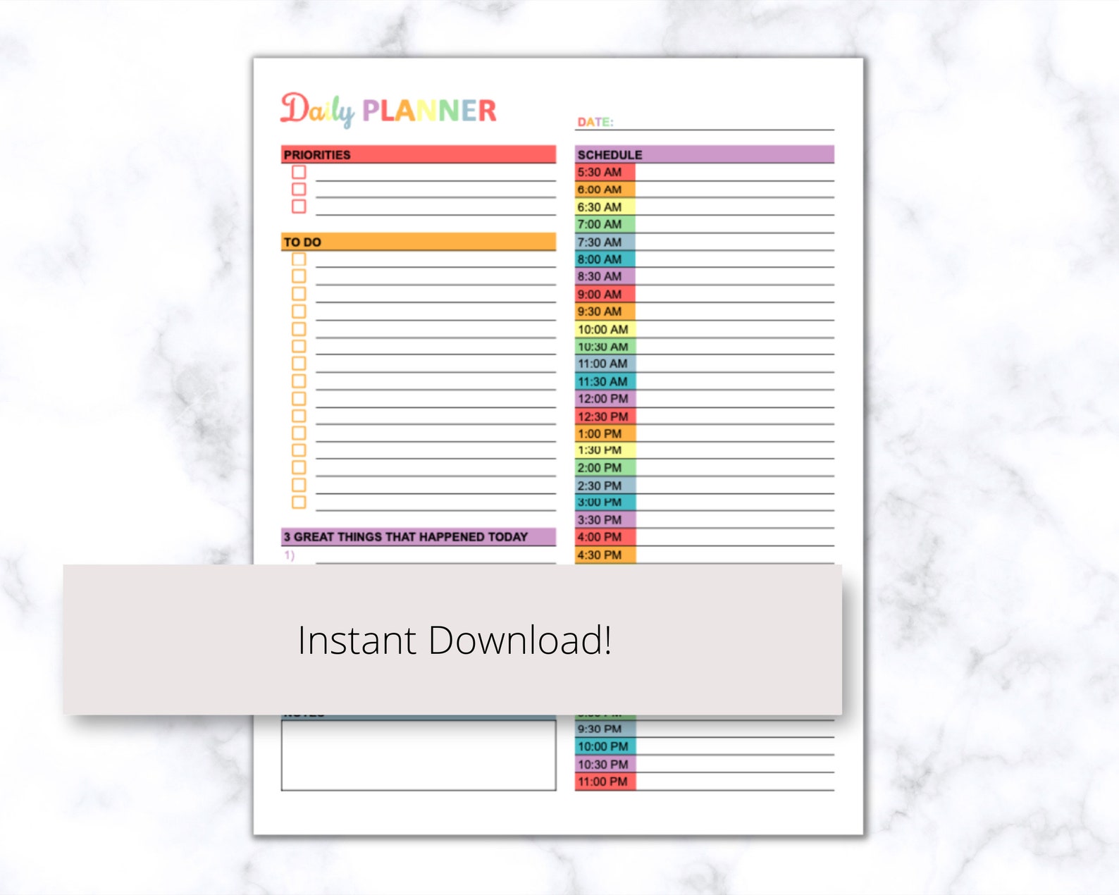 Multi-color Daily Planner Printable PDF, Daily Organizer, Productivity ...