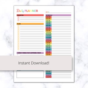 Multi-color Daily Planner Printable PDF, Daily Organizer, Productivity ...
