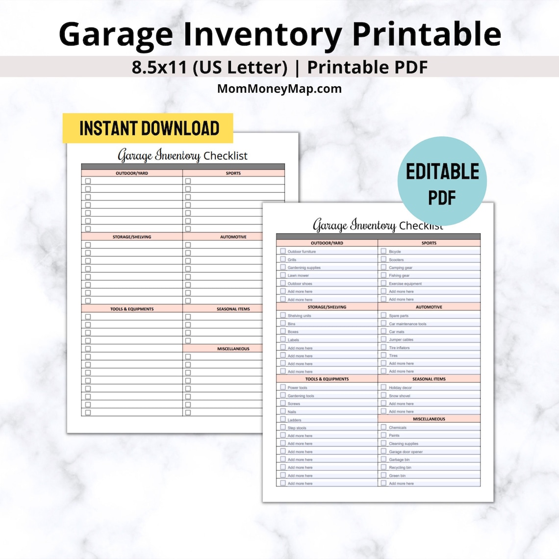 Garage Inventory Checklist Printable PDF, Garage Decluttering Guide ...