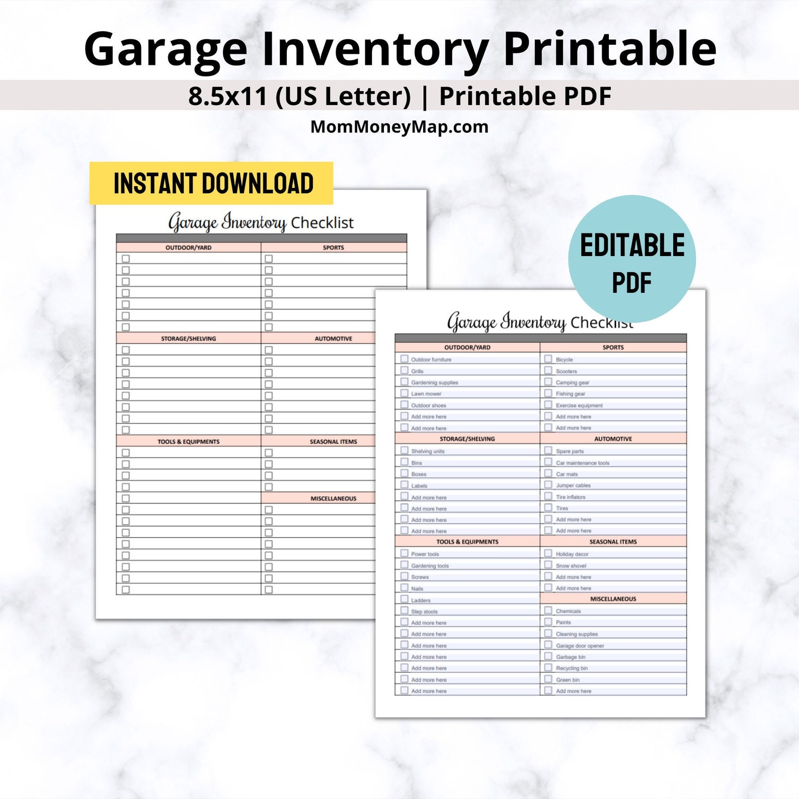 Garage Inventory Checklist Printable PDF, Garage Decluttering Guide ...