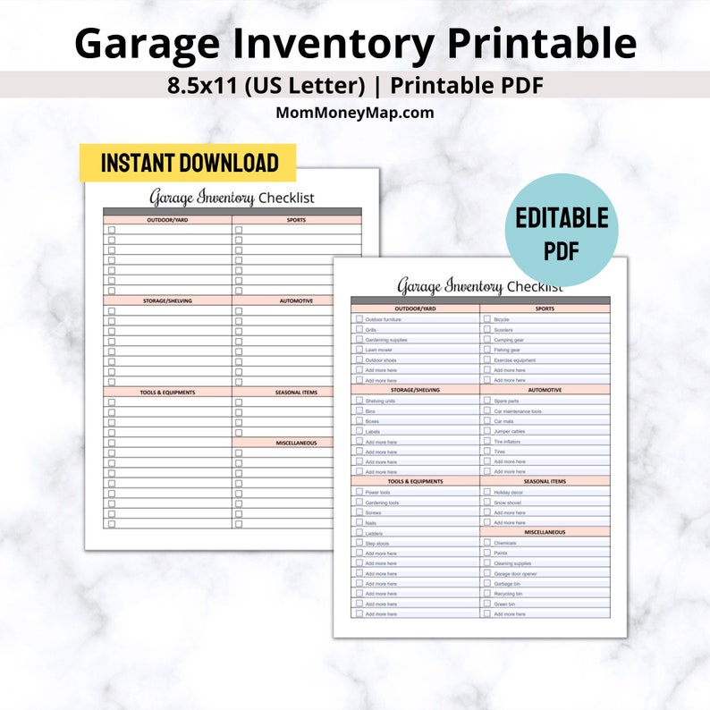 Garage Inventory Checklist Printable PDF, Garage Decluttering Guide ...