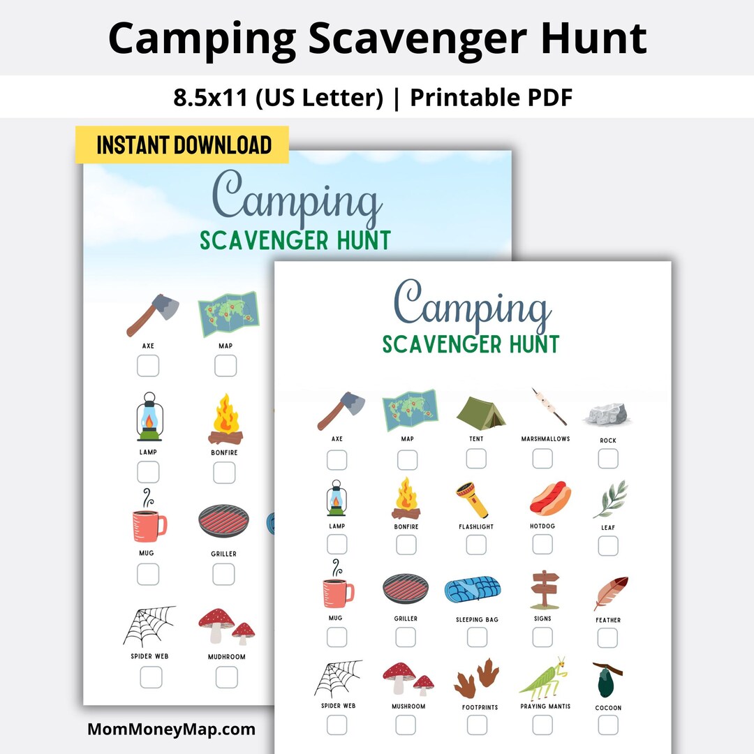 Camping Scavenger Hunt Printable: Family Outdoor Activity (PDF), Nature ...