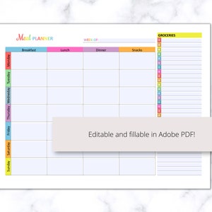 Multi-color Meal Planner Printable PDF, Weekly Meal Planner, Menu ...
