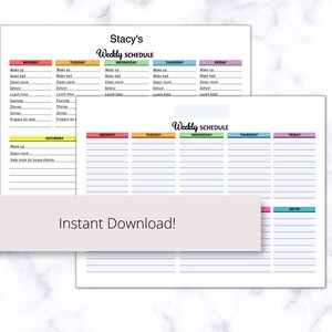 Kids Weekly Schedule Printable PDF, Kids Weekly Planner, Editable Kids ...