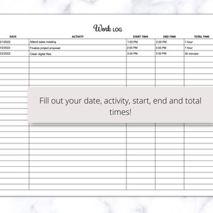 Work Log Landscape Printable PDF, Task Time Tracker, Time Log Printable ...