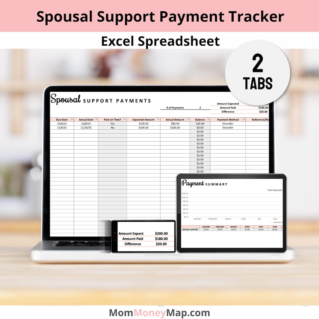 Spousal Support Payment Tracker Excel Spreadsheet, Alimony Log Excel ...