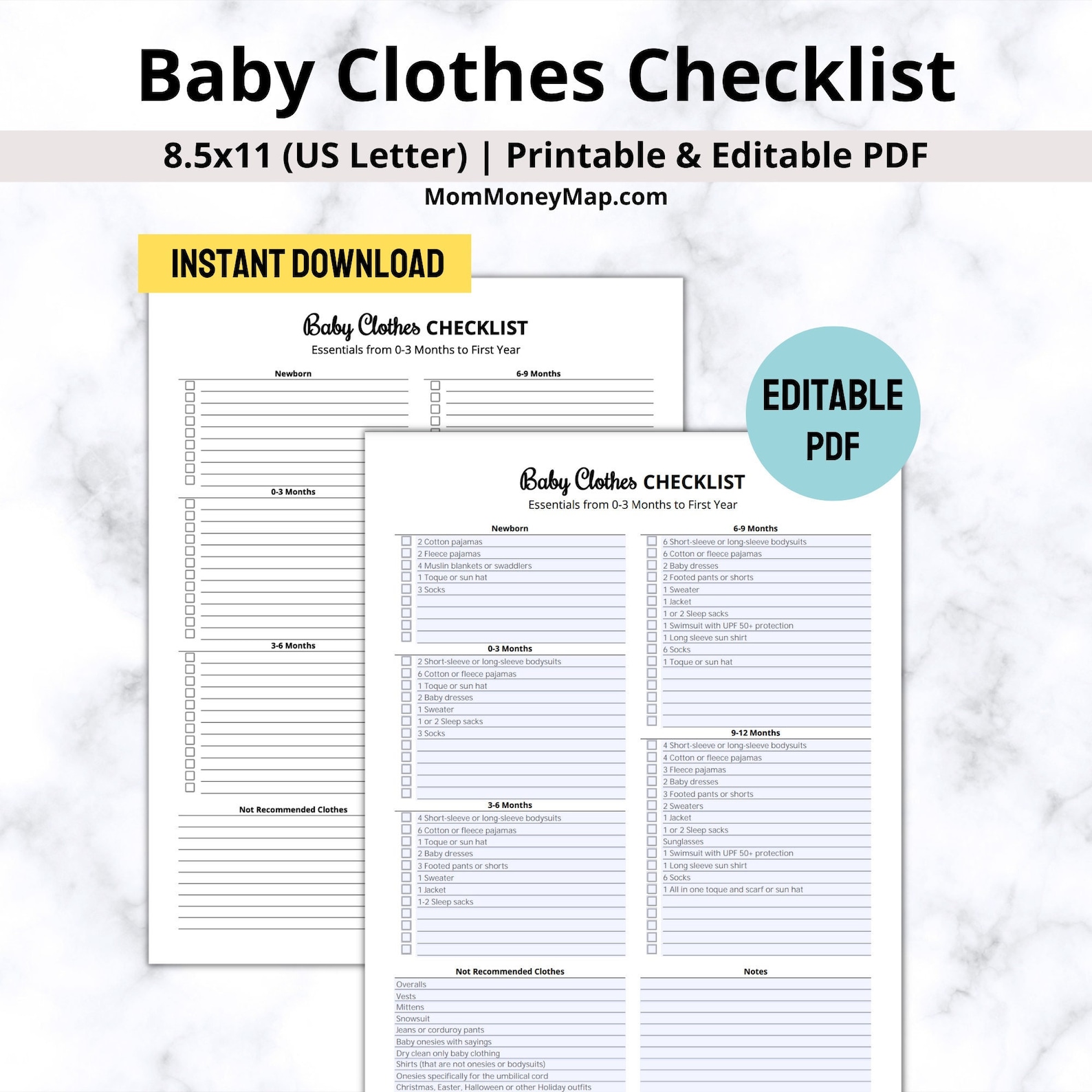 Baby Clothes Checklist Printable PDF, Preparing for Baby Clothes ...