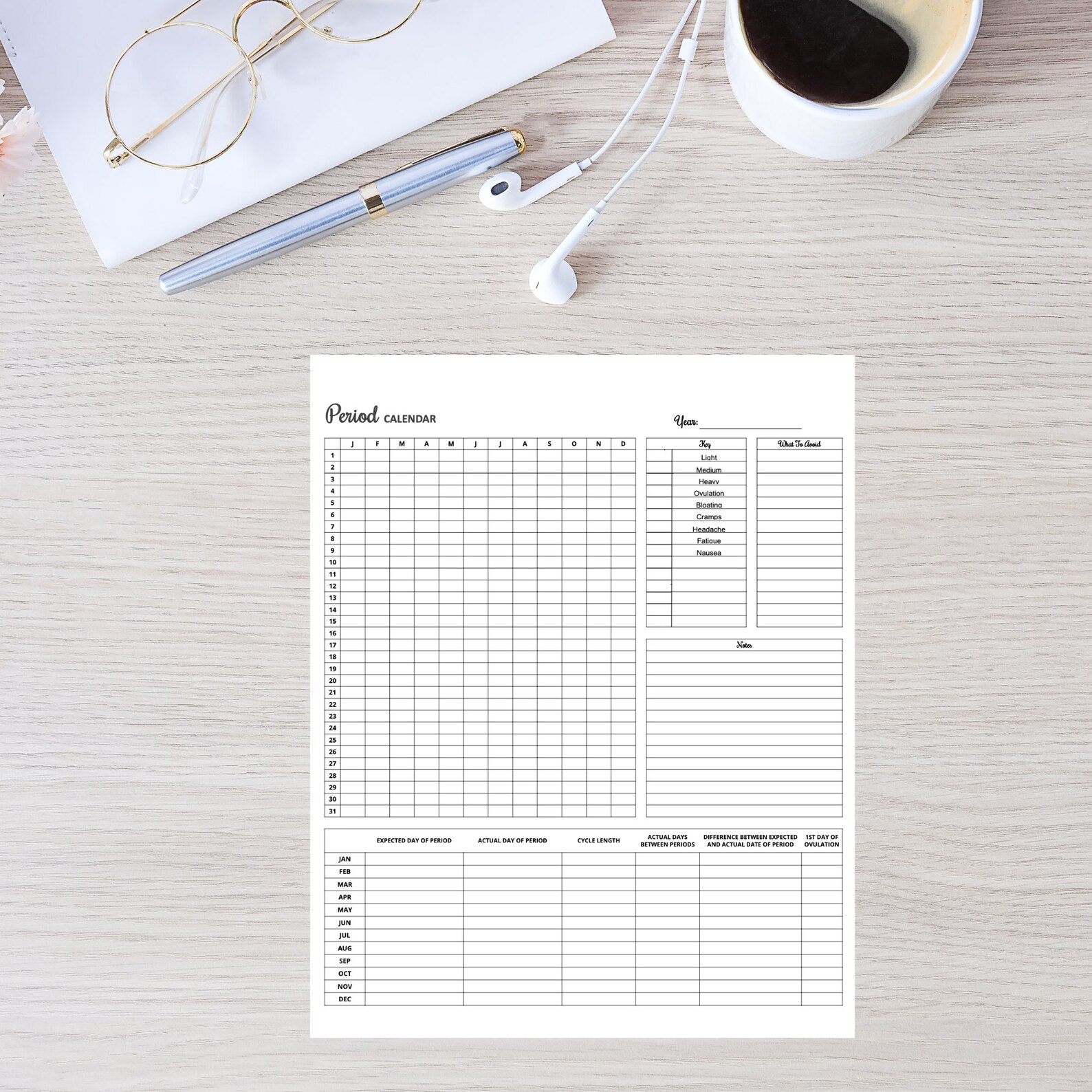 Period Calendar Printable PDF, Monthly Period Calendar PDF ...