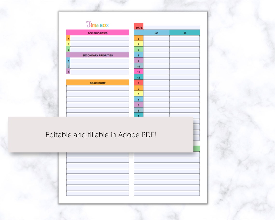 Multi-color Time Box Planner Printable PDF Daily Time - Etsy