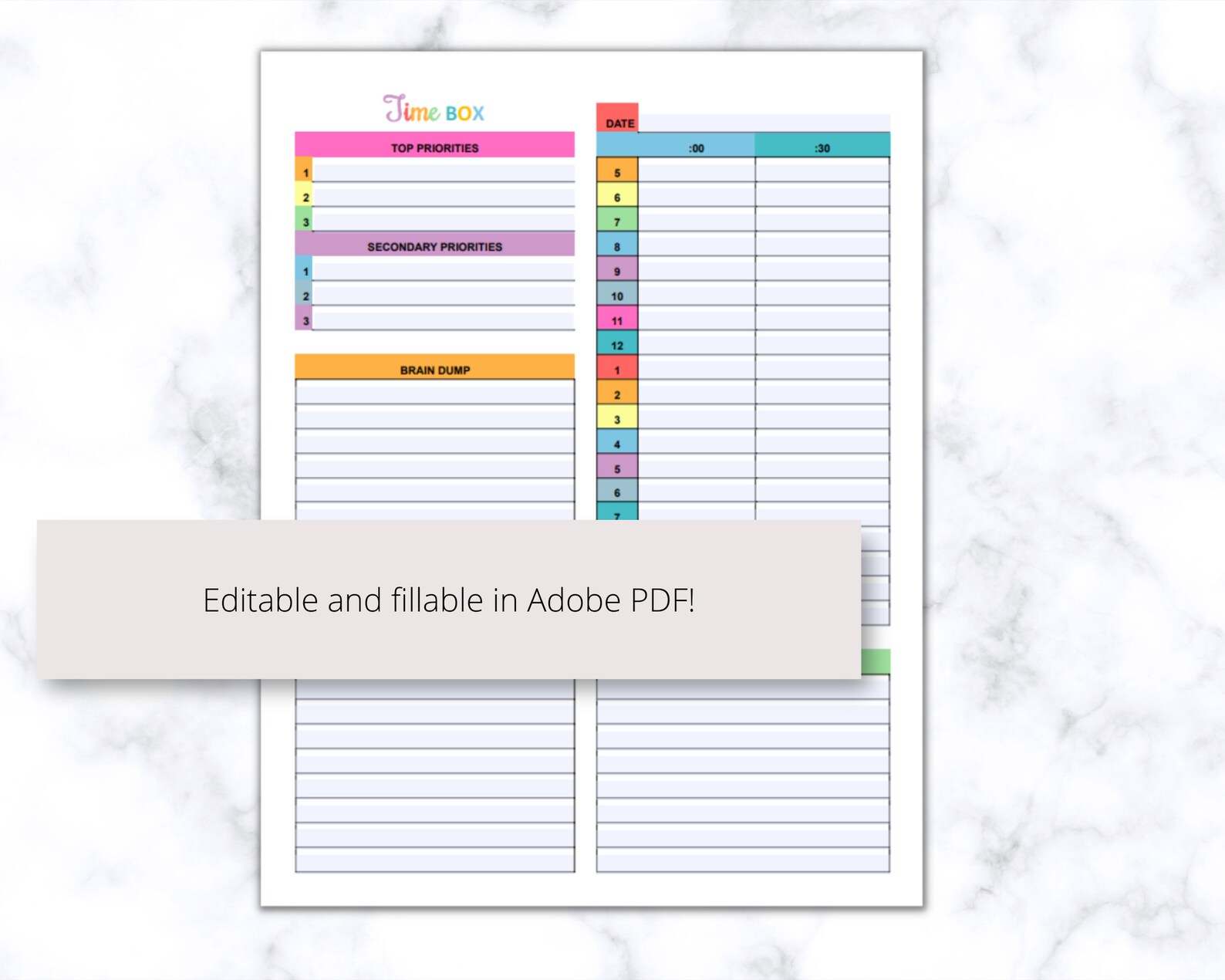 Multi-color Time Box Planner Printable PDF Daily Time - Etsy