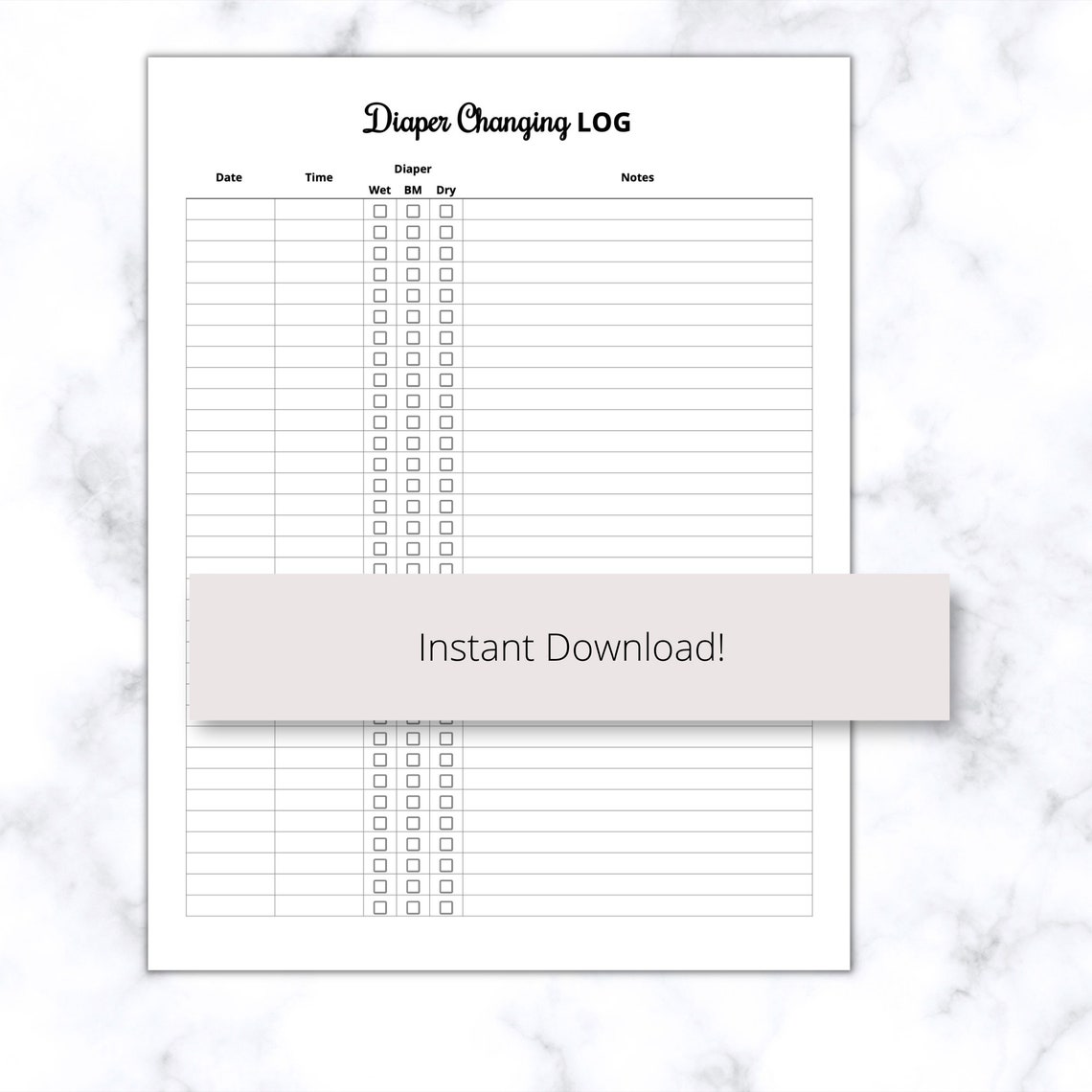 Diaper Changing Printable PDF, Newborn Diaper Changing Tracking, Simple ...