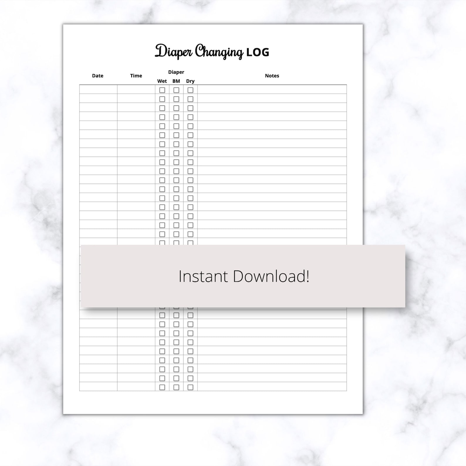 Diaper Changing Printable PDF, Newborn Diaper Changing Tracking, Simple ...