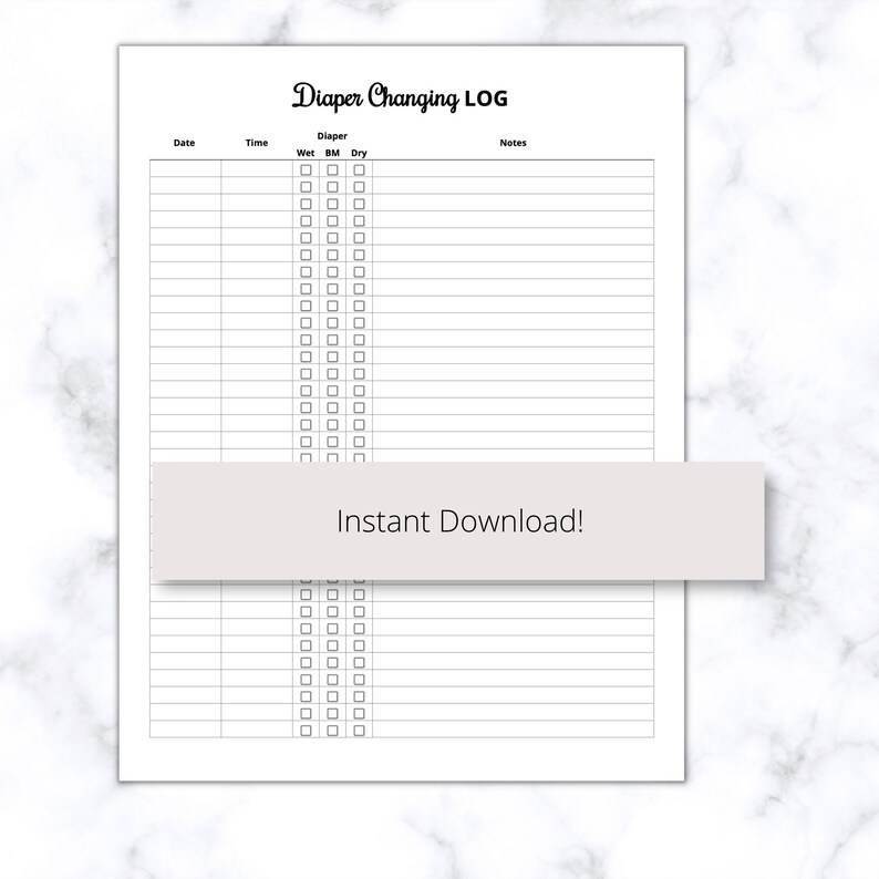 Diaper Changing Printable PDF, Newborn Diaper Changing Tracking, Simple ...