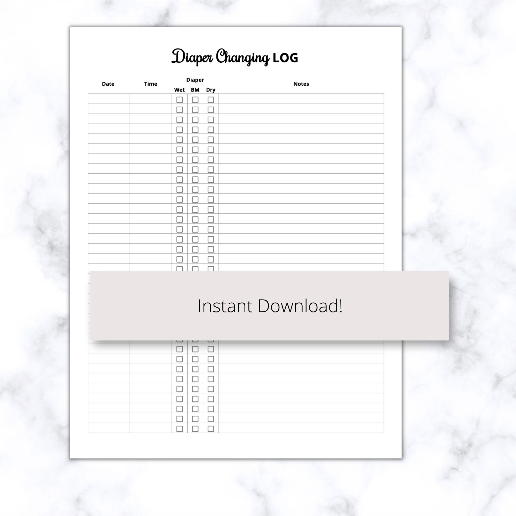 Diaper Changing Printable PDF, Newborn Diaper Changing Tracking, Simple Diaper Changing Log ...