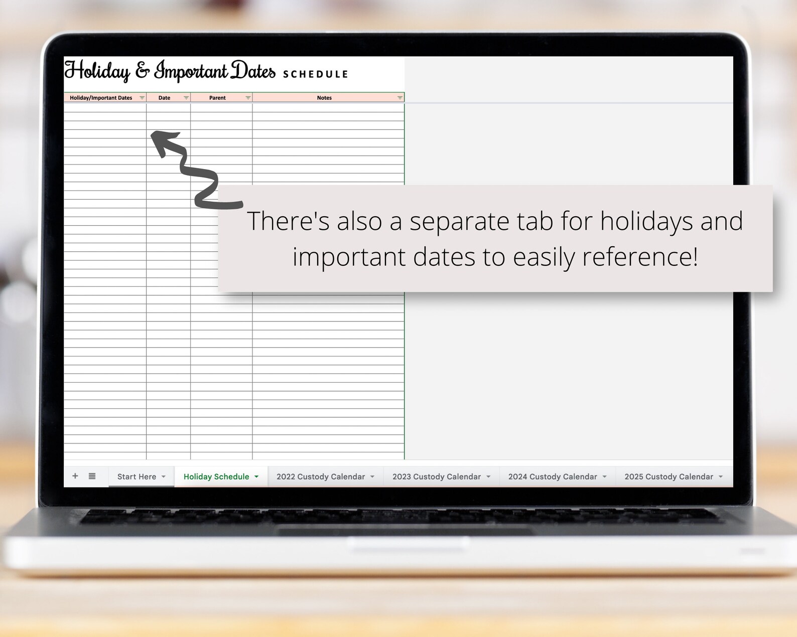 Co-parenting Calendar With Child's Information Google Sheets ...