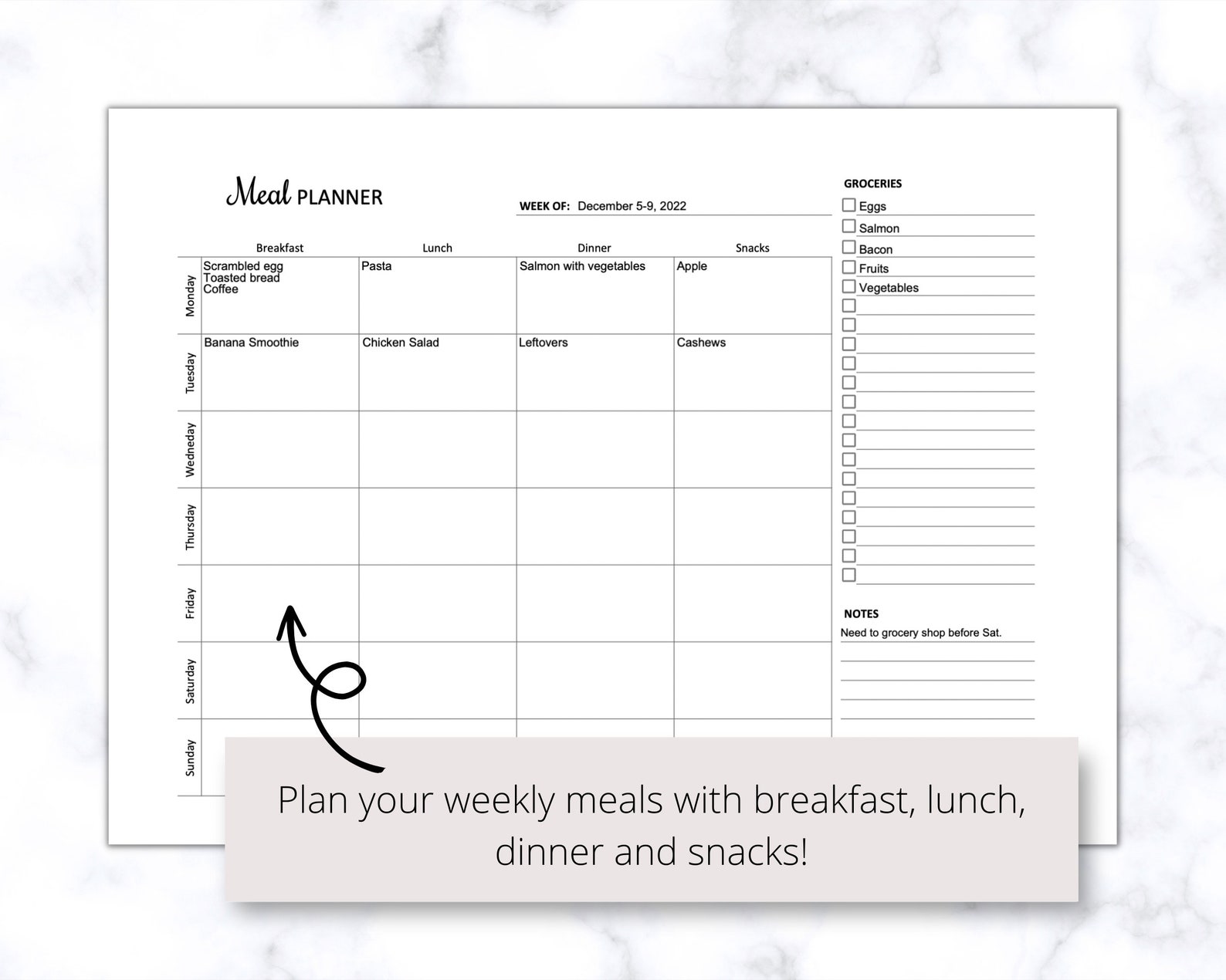 Meal Planner Printable PDF, Weekly Meal Planner, Menu Planner Printable ...
