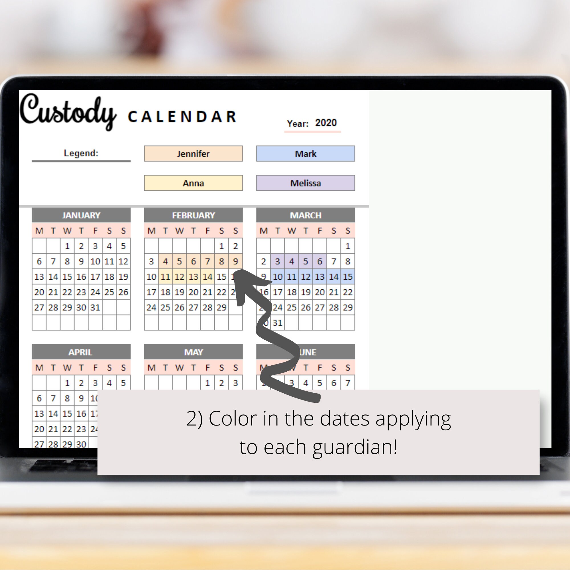 4 Guardians Co-parenting Calendar Google Sheets Spreadsheet, Co ...