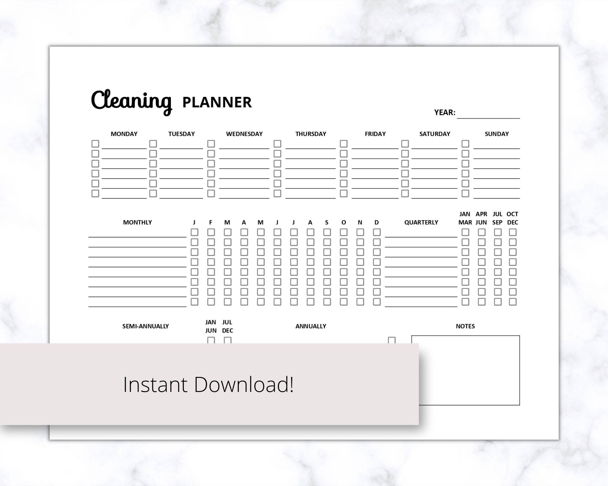 Cleaning Planner Landscape Printable PDF Monthly Quarterly - Etsy