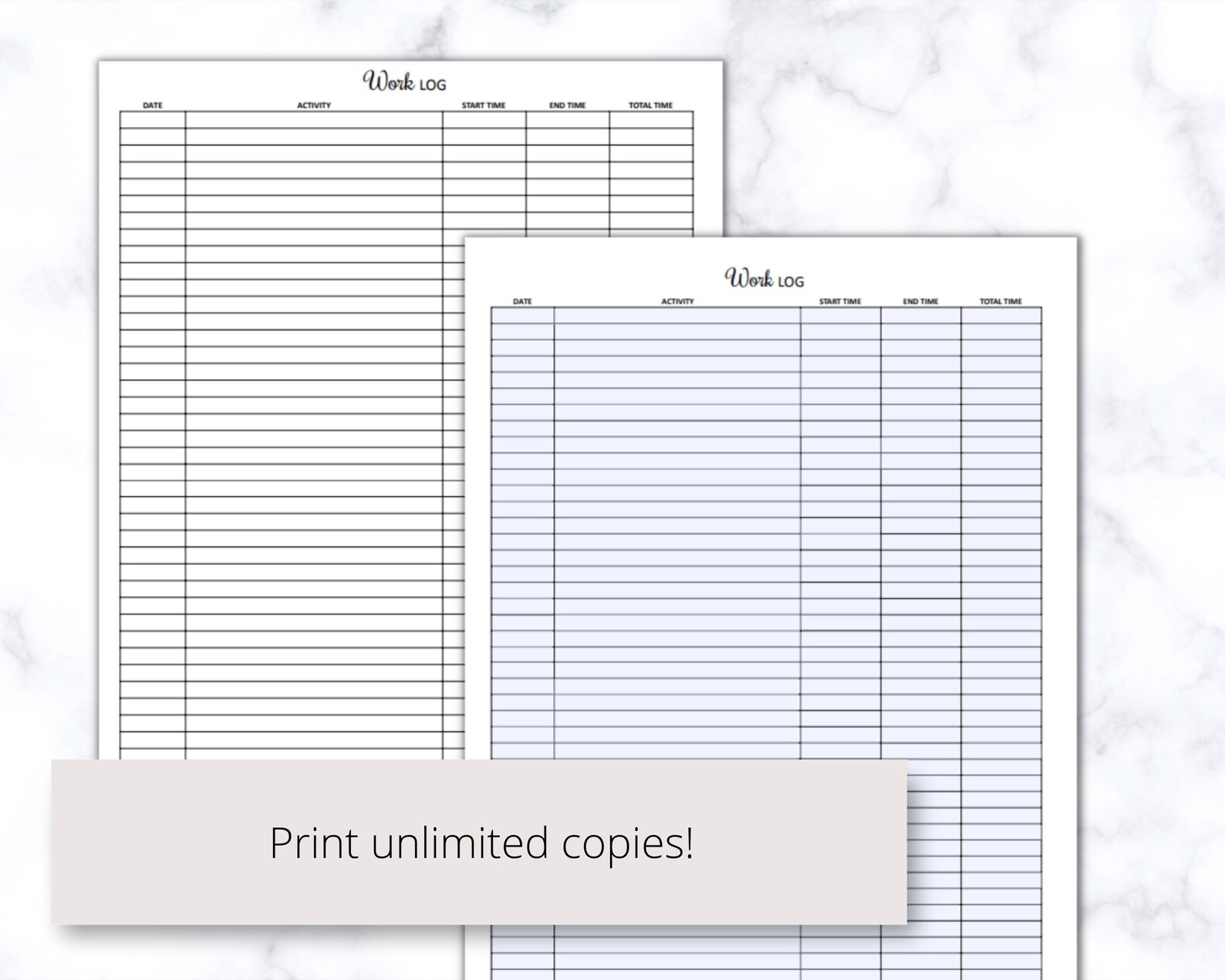 Work Log Printable PDF Portrait, Task Time Tracker, Time Log Printable ...