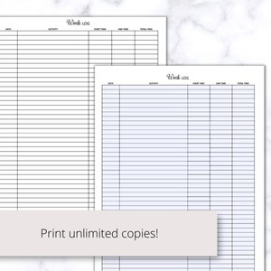 Work Log Printable PDF Portrait, Task Time Tracker, Time Log Printable ...