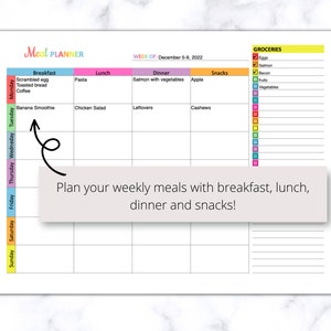 Multi-color Meal Planner Printable PDF, Weekly Meal Planner, Menu ...
