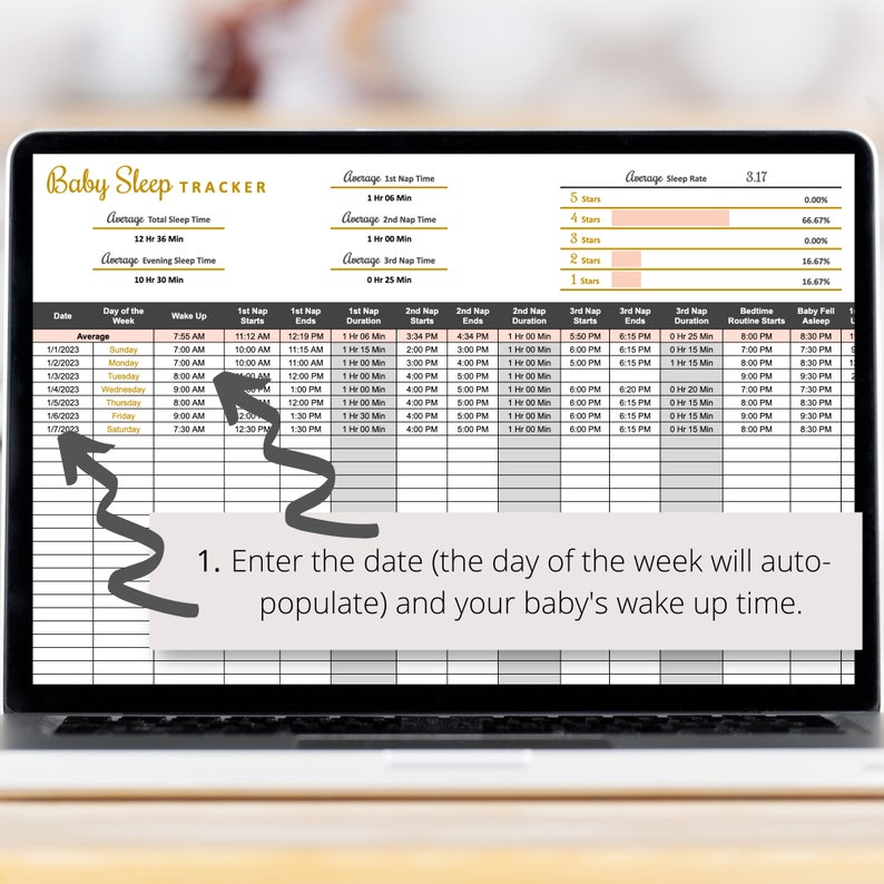 Baby Sleep Tracker Google Sheets Spreadsheet With Extended Wakeup and ...