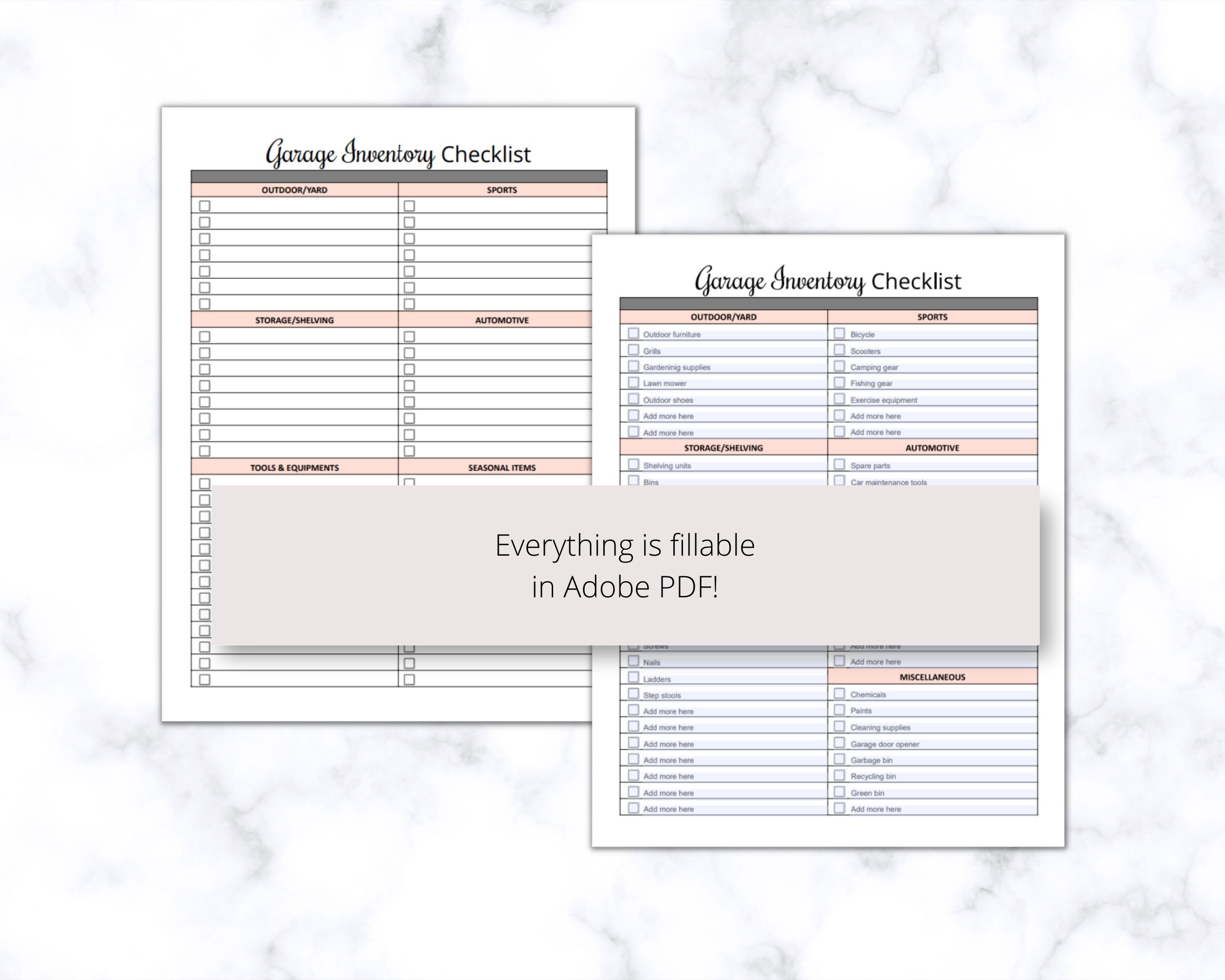 Garage Inventory Checklist Printable PDF, Garage Decluttering Guide ...