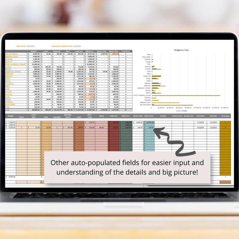 New House Cost Tracker Excel Spreadsheet, New Home Building Financial ...