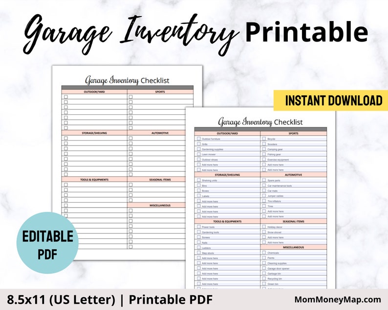 Garage Inventory Checklist Printable PDF Garage Decluttering - Etsy