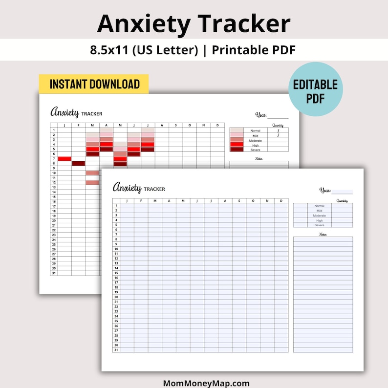 Anxiety Tracker Printable PDF, Anxiety Attack Tracker, Anxiety Log ...