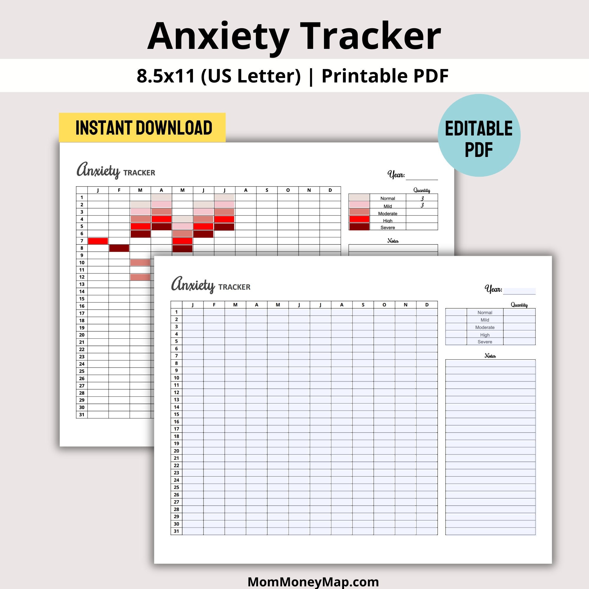 Anxiety Tracker Printable PDF, Anxiety Attack Tracker, Anxiety Log ...