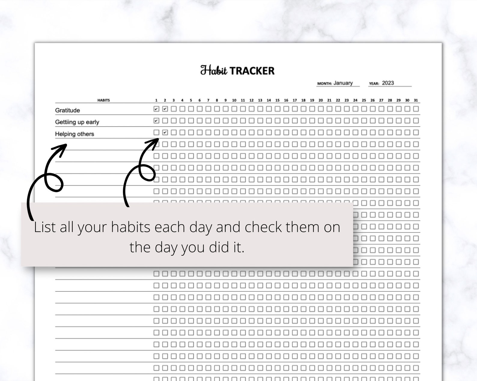 Habit Tracker Printable PDF, Editable Habit List, Habit Trainer, 30 Day ...
